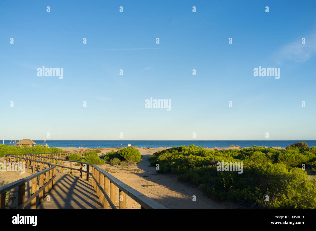 Scenic footbridge on idyllic Carabassi beach, Costa Blanca, Spain Stock ...