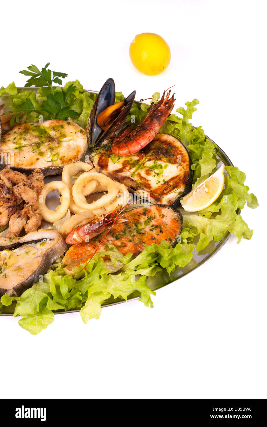 Assorted roast seafood and fish, a Spanish cuisine classic Stock Photo ...