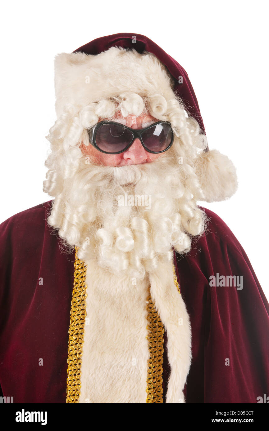 Portrait of Santa Claus with sunglasses and copper bell Stock Photo - Alamy