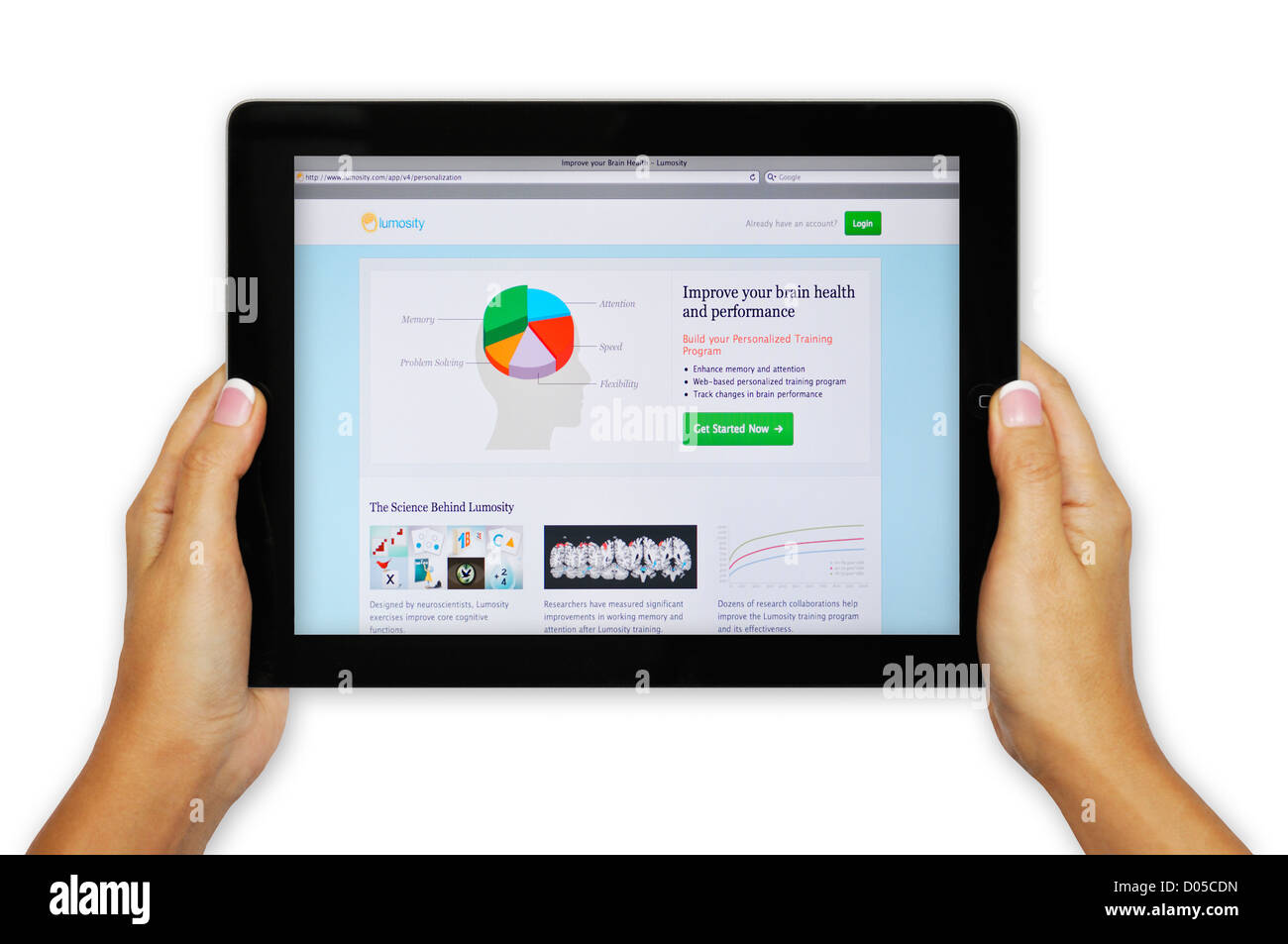 iPad screen showing Luminosity website - online brain health ...