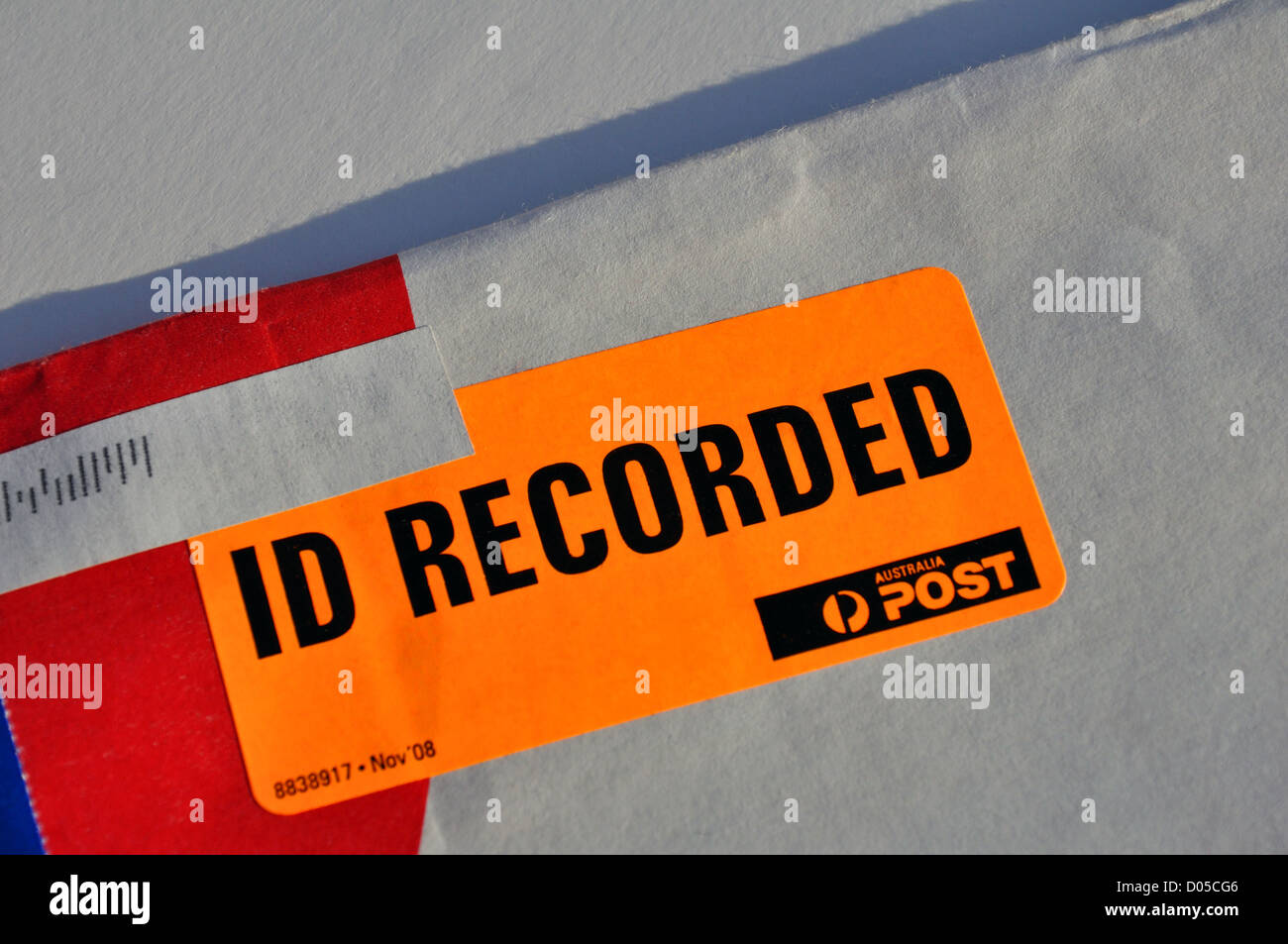 ID RECORDED sticker on mail package envelope Stock Photo - Alamy