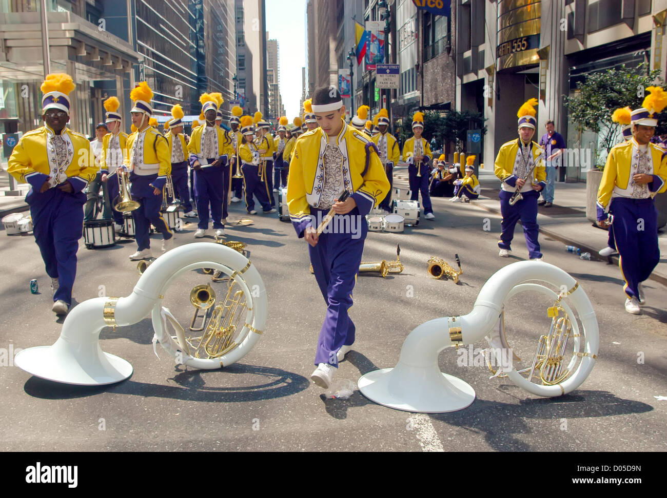 Marching Band gets into formation before joining the Labor Day Parade ...