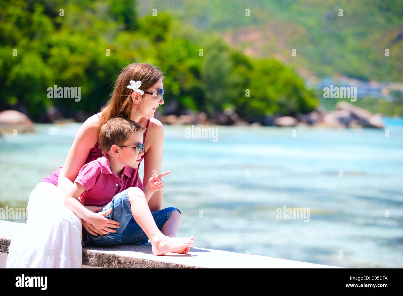 Mother and son at seafront Stock Photo - Alamy