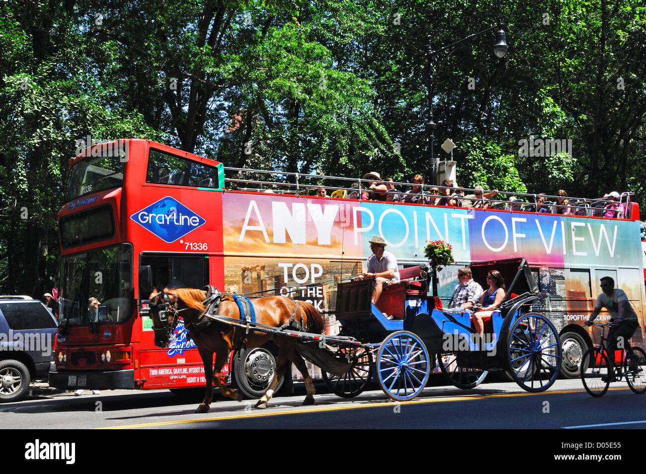 Tour bus and horse-drawn carriage, New York City, USA Stock Photo - Alamy