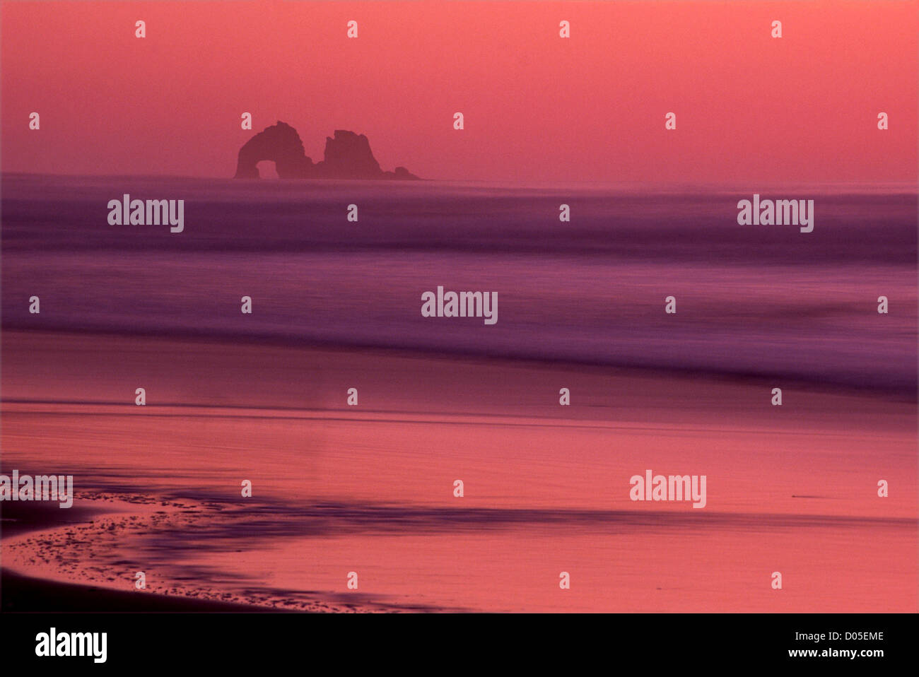 Twin Rock and Rockaway Beach at sunset, Oregon coast Stock Photo - Alamy