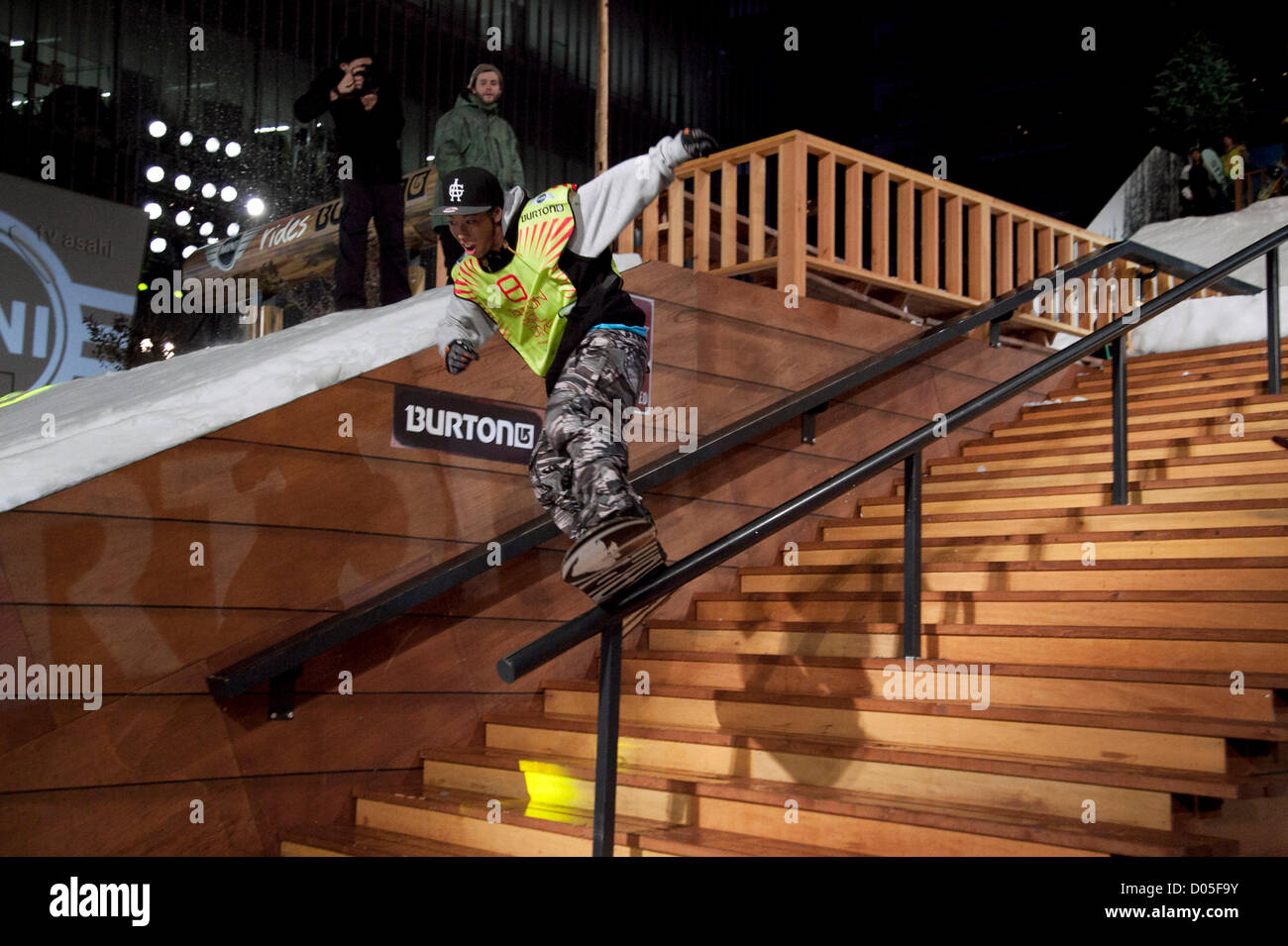November 17, 2012, Tokyo, Japan - A street snowboarder Yuma Abe slides ...