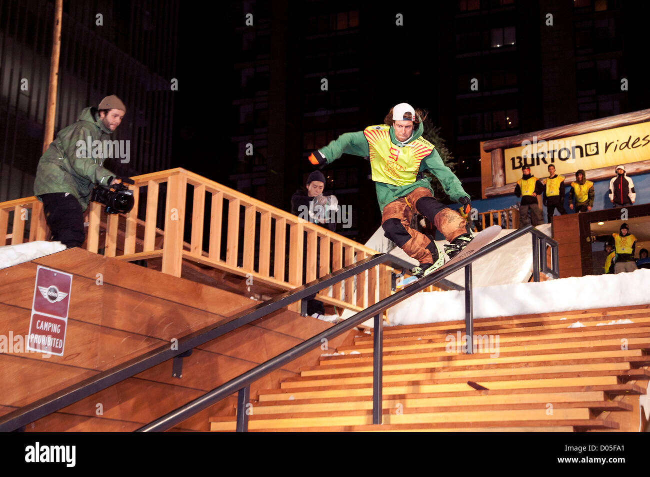 November 17, 2012, Tokyo, Japan - A street snowboarder slides down the ...
