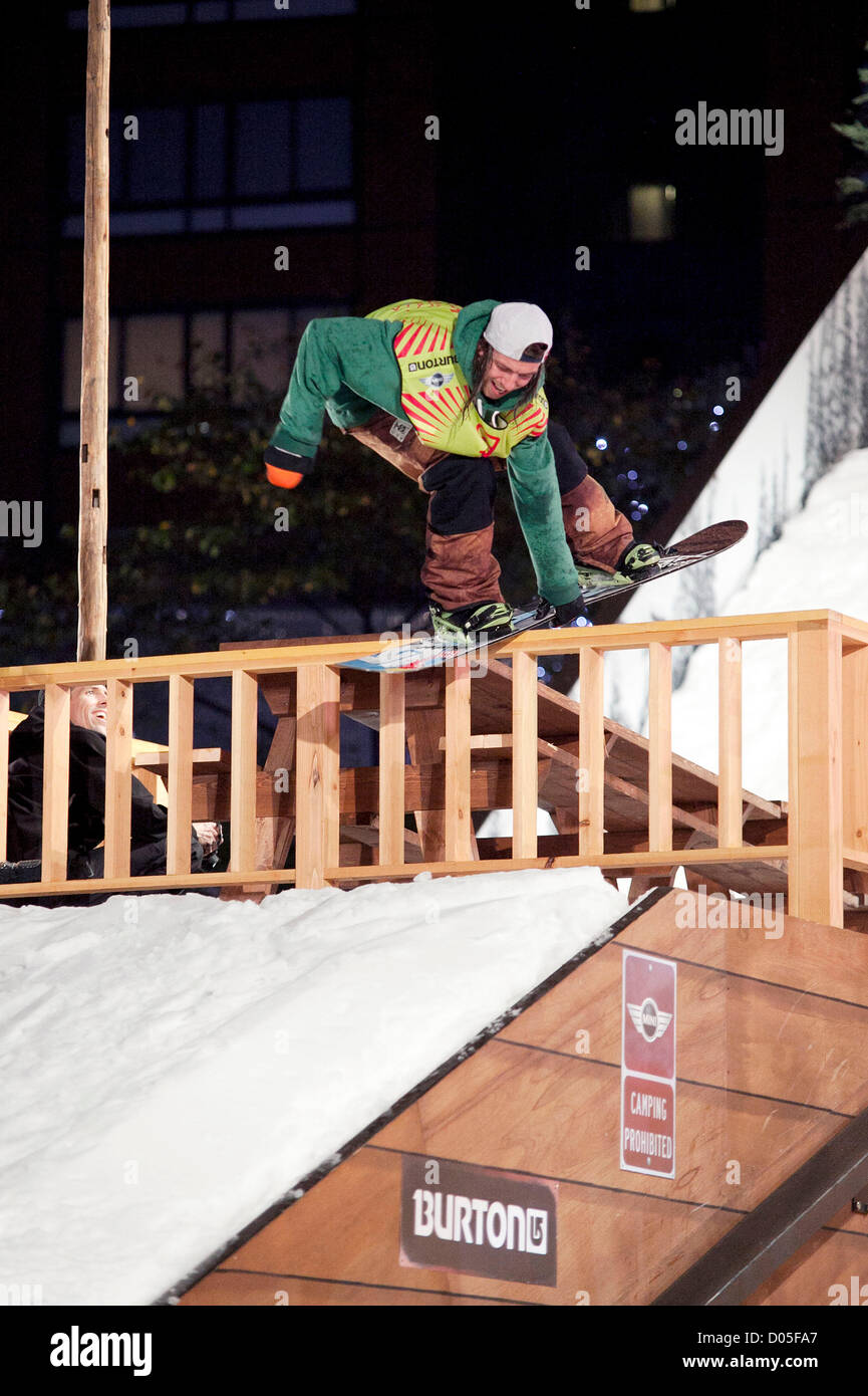 November 17, 2012, Tokyo, Japan - A street snowboarder slides down the ...