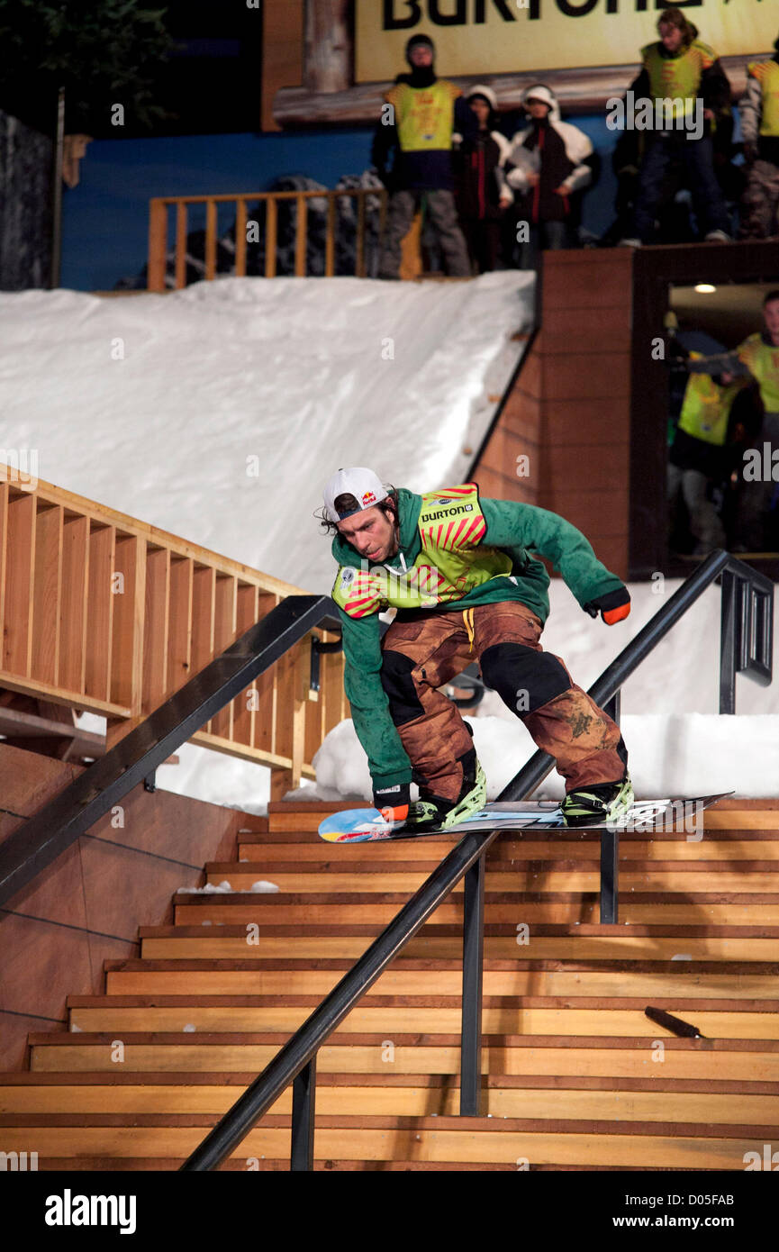 November 17, 2012, Tokyo, Japan - A street snowboarder slides down the ...