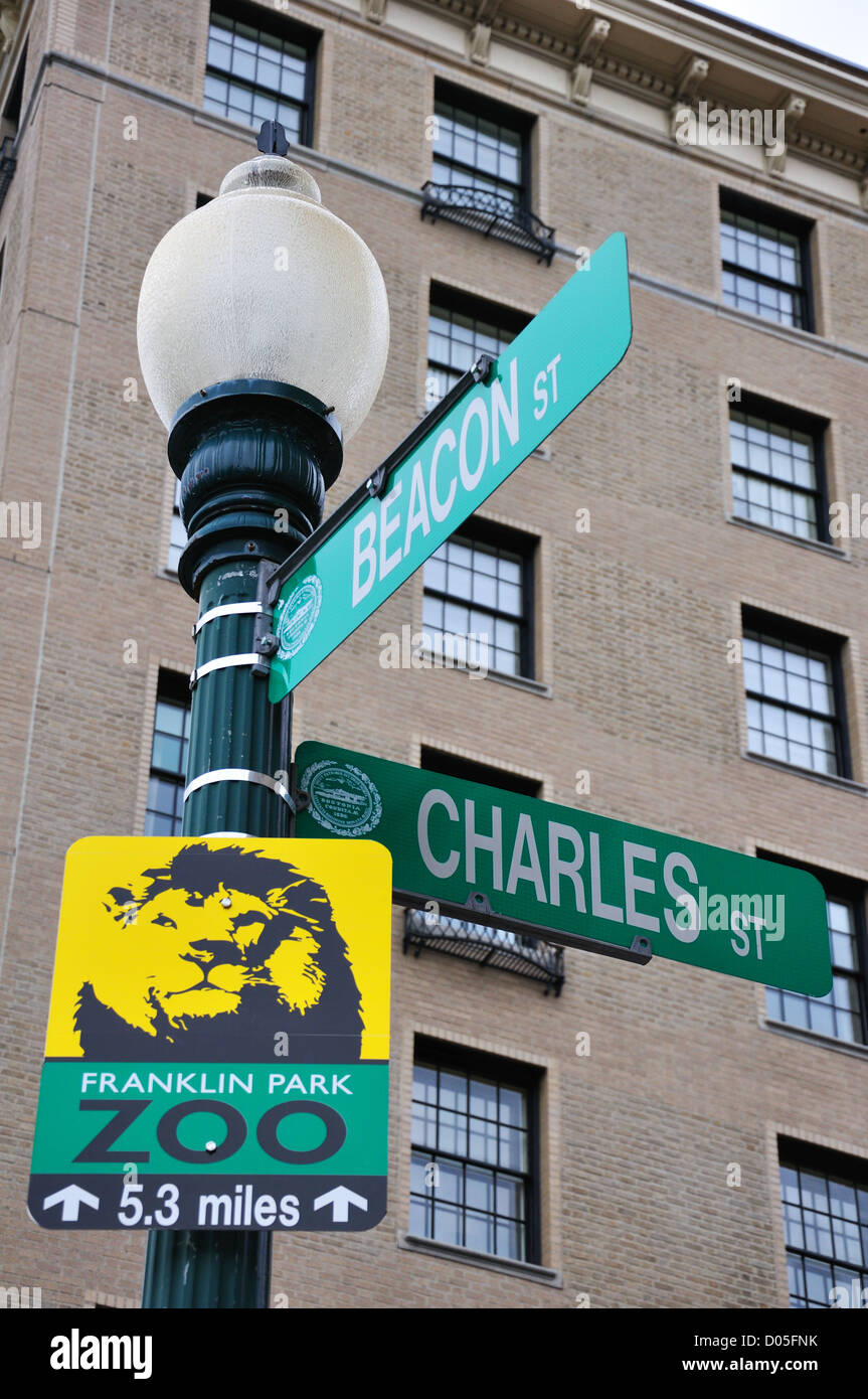 Zoo directions and street name signs, Boston, Massachusetts, USA Stock ...