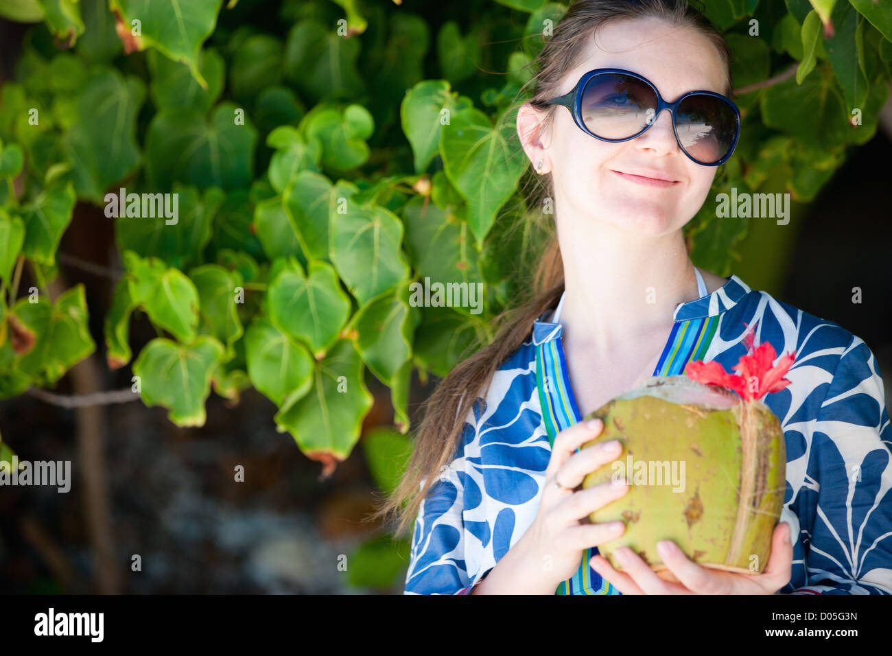 Portrait of beautiful with coconut Stock Photo - Alamy