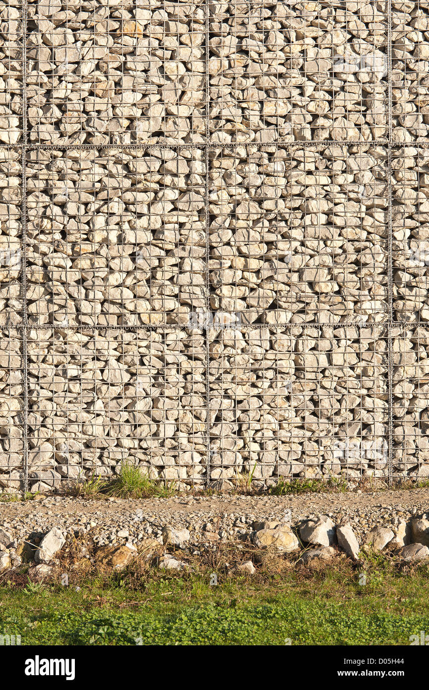 Caged rock riprap in stainless steel frames used as a structural ...