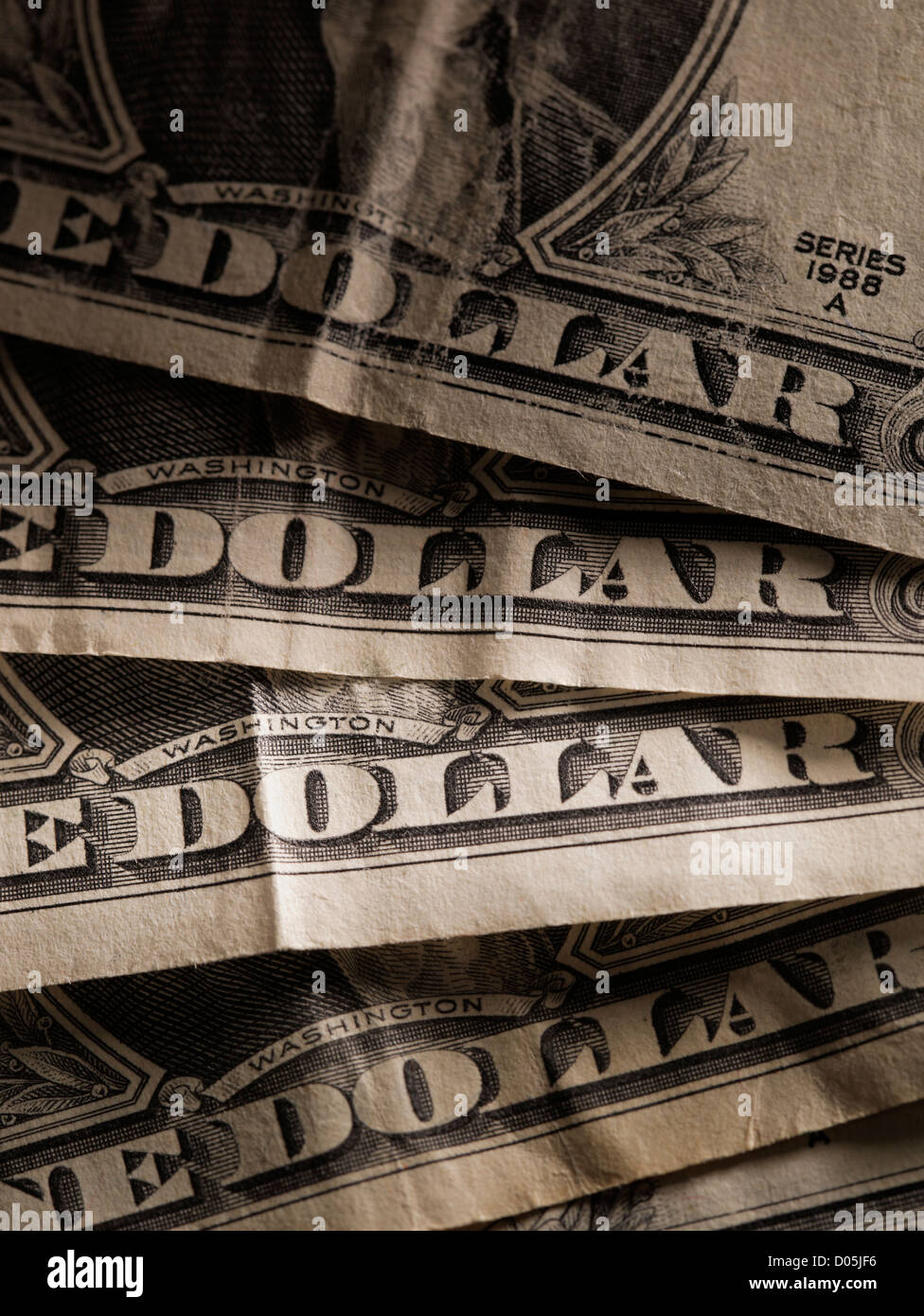 Sepia toned image of old US Dollar paper money. Short depth-of-field ...