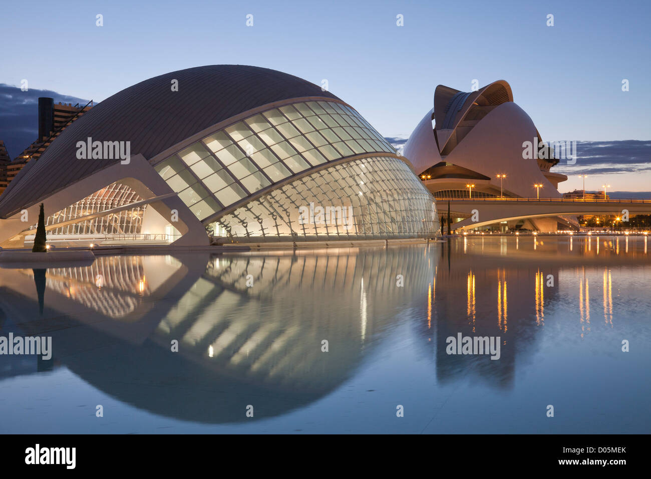 The Hemisferic cinema and the Palace of Arts, Valencia, in evening ...