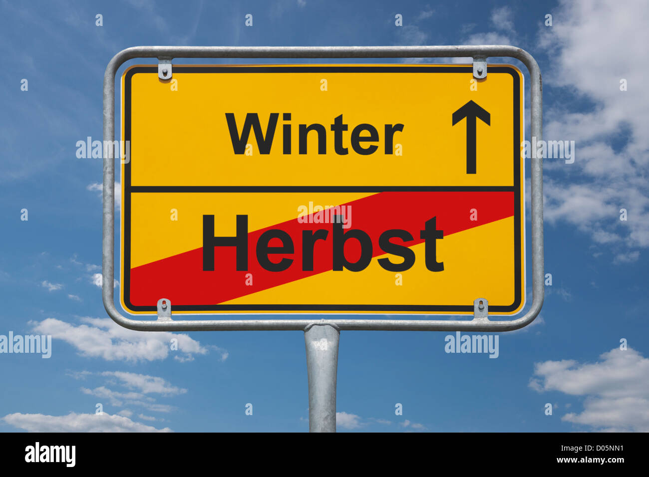 Town sign Germany, End of the town with the inscription end of autumn ...