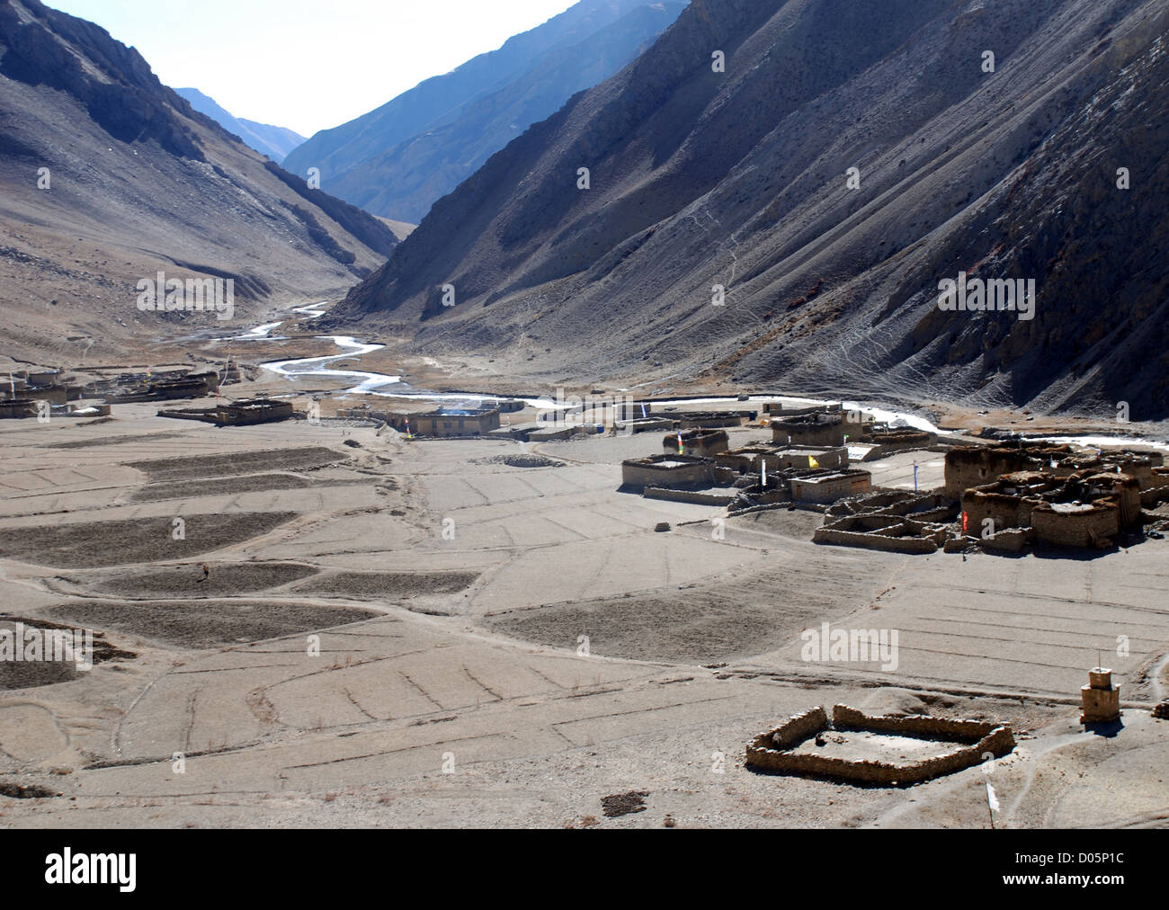 The village of Dho Tarap and its surrounding fields in the Dolpo region ...