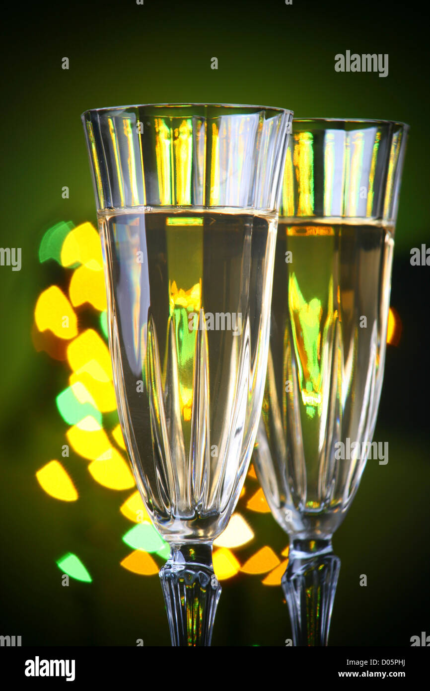 holiday card golden champagne and gift Stock Photo - Alamy