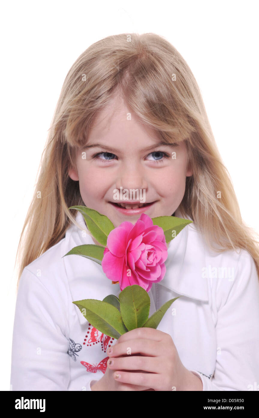 Little girl with flower Stock Photo - Alamy