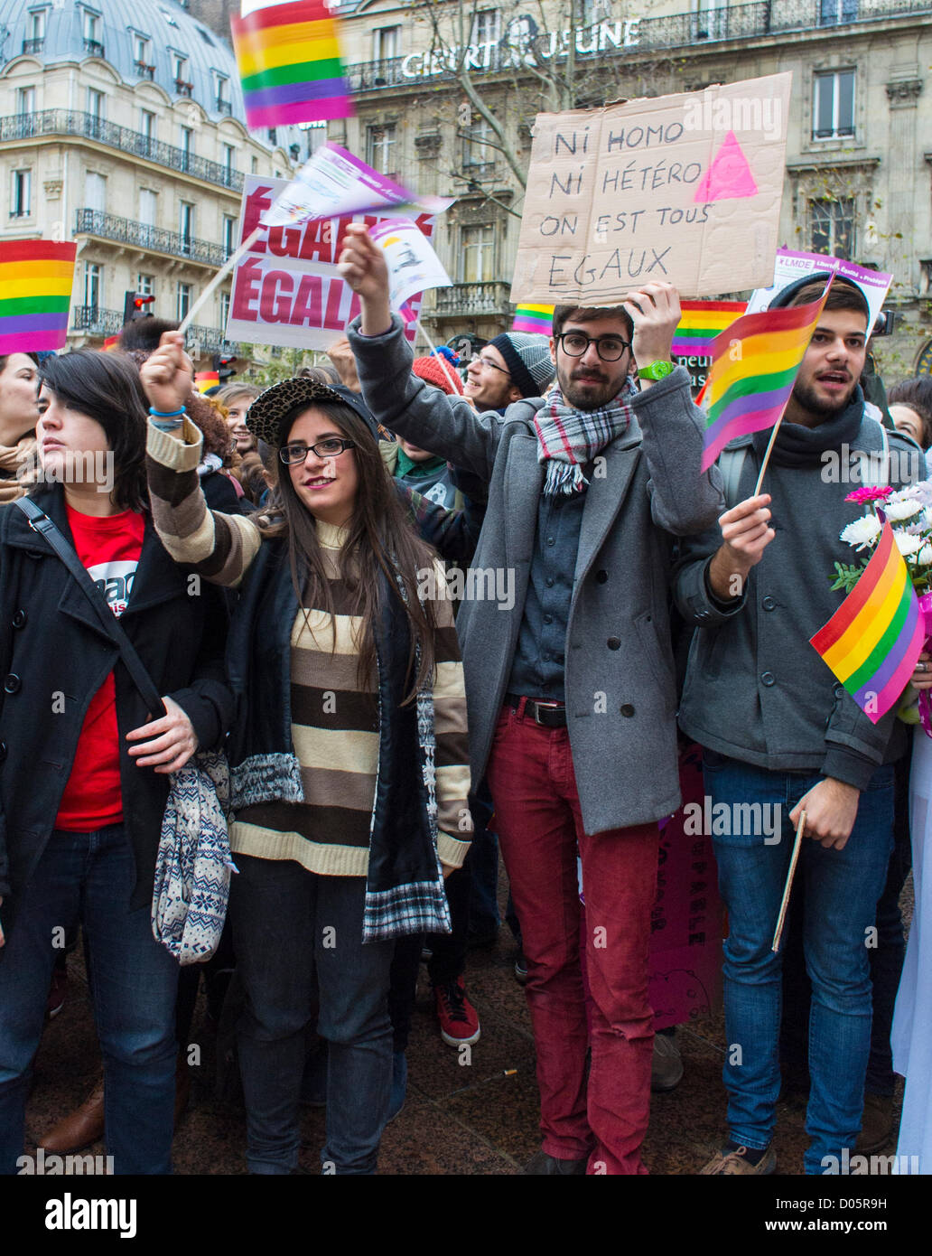 Paris, France, Crowd of Teens holding Gay Protest signs, at Pro-Gay ...