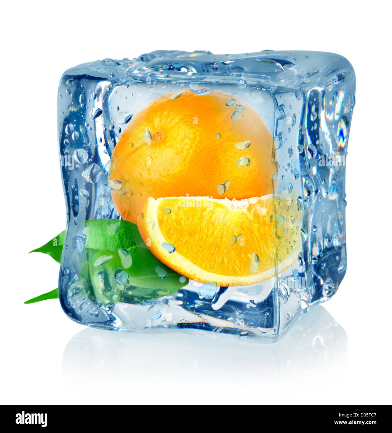 Ice cube and orange isolated on a white background Stock Photo - Alamy
