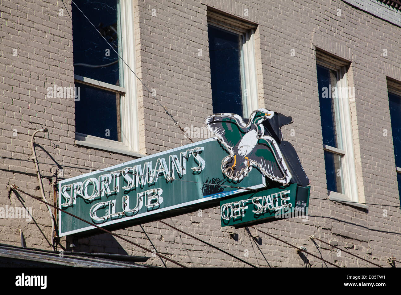 Weathered neon sign for Sportsman's Club attached to building in Colusa ...