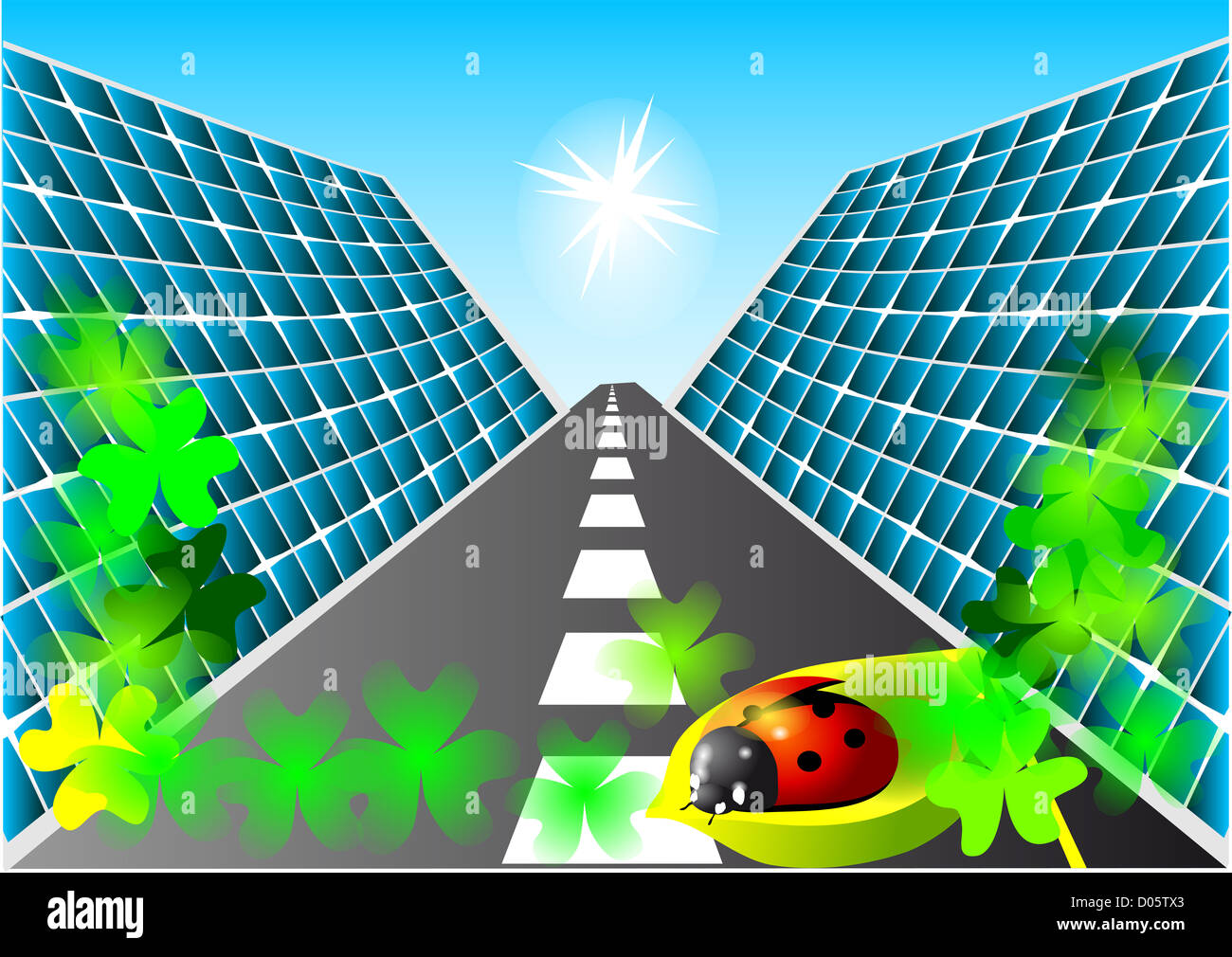 solar cells, road and ladybug Stock Photo - Alamy