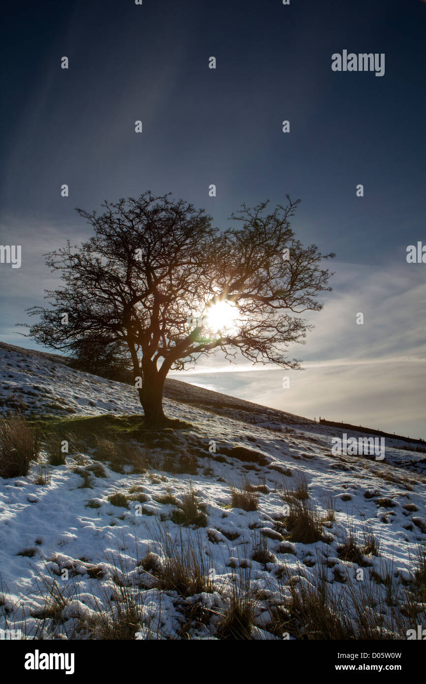 Snow covered Derbyshire landscape in the Peak District National Park ...