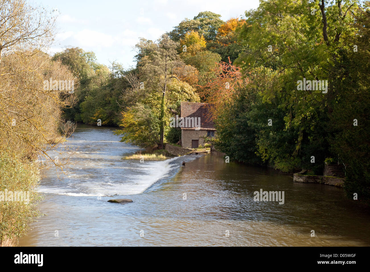 The "Horseshoe Weir" on the river Teme on the south side of Ludlow ...