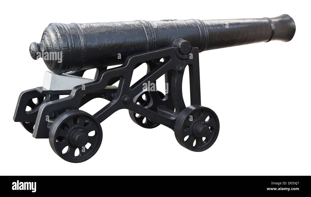 Isolated on white, restored 18th century cannon on wheels Stock Photo ...