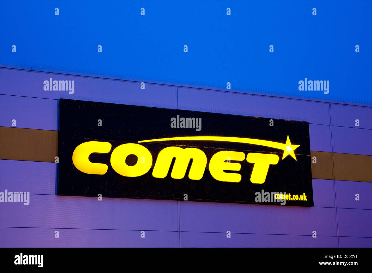 Comet store / sign at night / dusk / twilight Cardiff Wales UK Stock ...