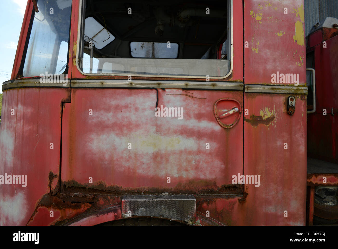 Old Abandoned Fire engine, rusty, faded paintwaod, derelict Stock Photo ...