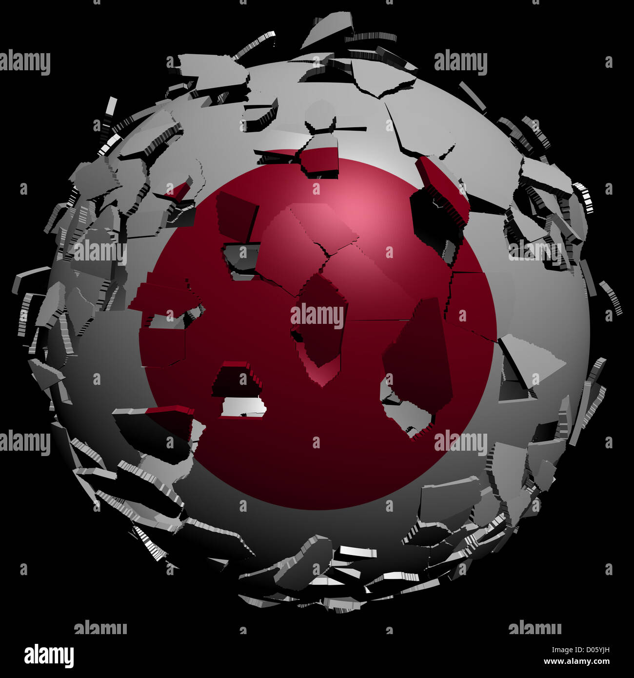 Japan flag sphere breaking apart illustration Stock Photo - Alamy
