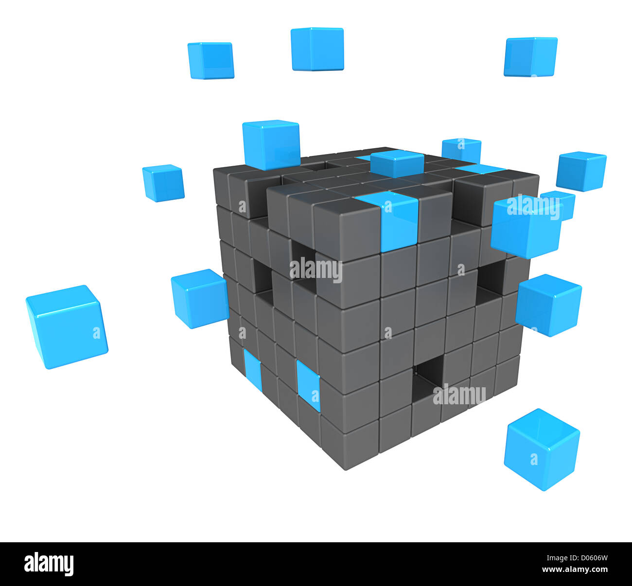 Abstract cube assembly. Matte Black and blue Stock Photo - Alamy
