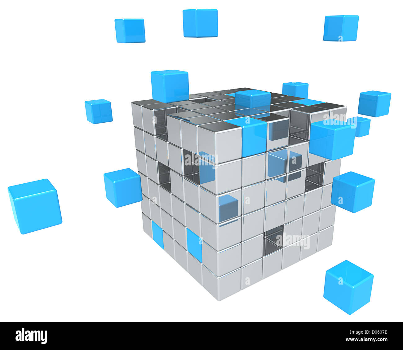 Abstract cube assembly. Metal and Blue Stock Photo - Alamy