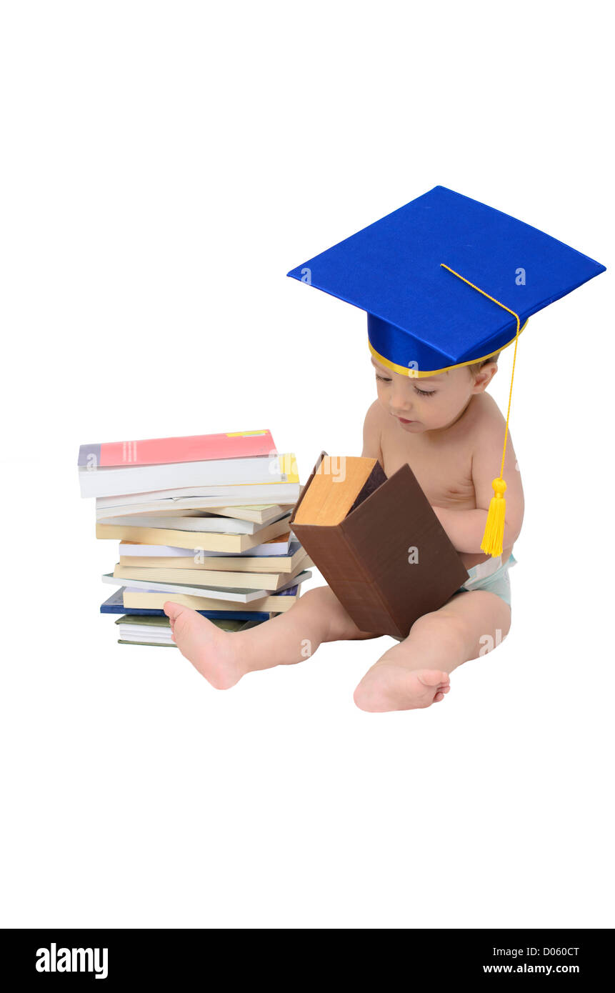 a cute baby with graduation cap surrounded by books Stock Photo - Alamy