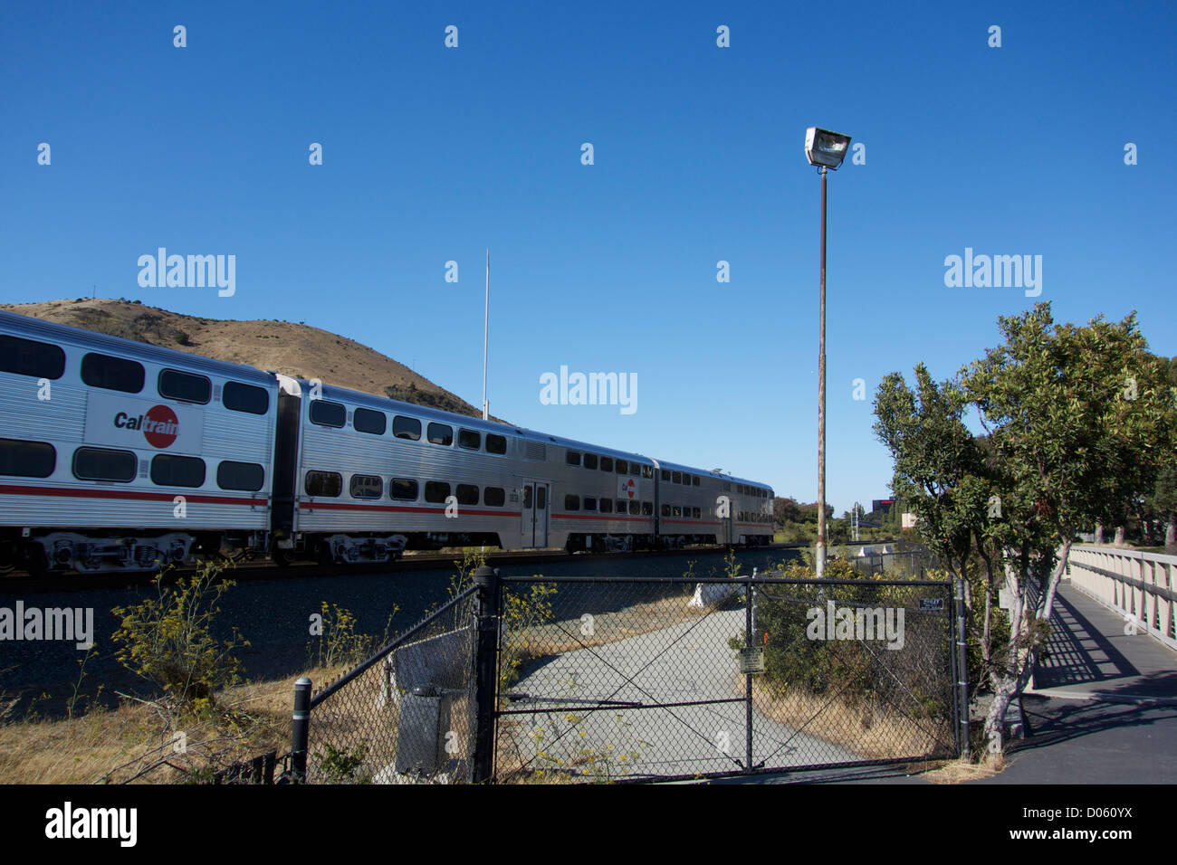 Caltrain commuter train rolling through South San Francisco, California ...