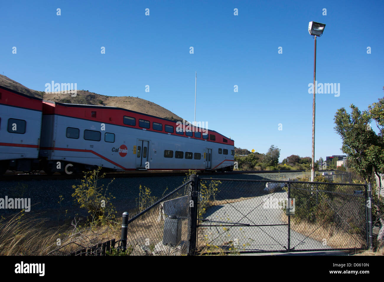 Caltrain commuter train rolling through South San Francisco, California ...
