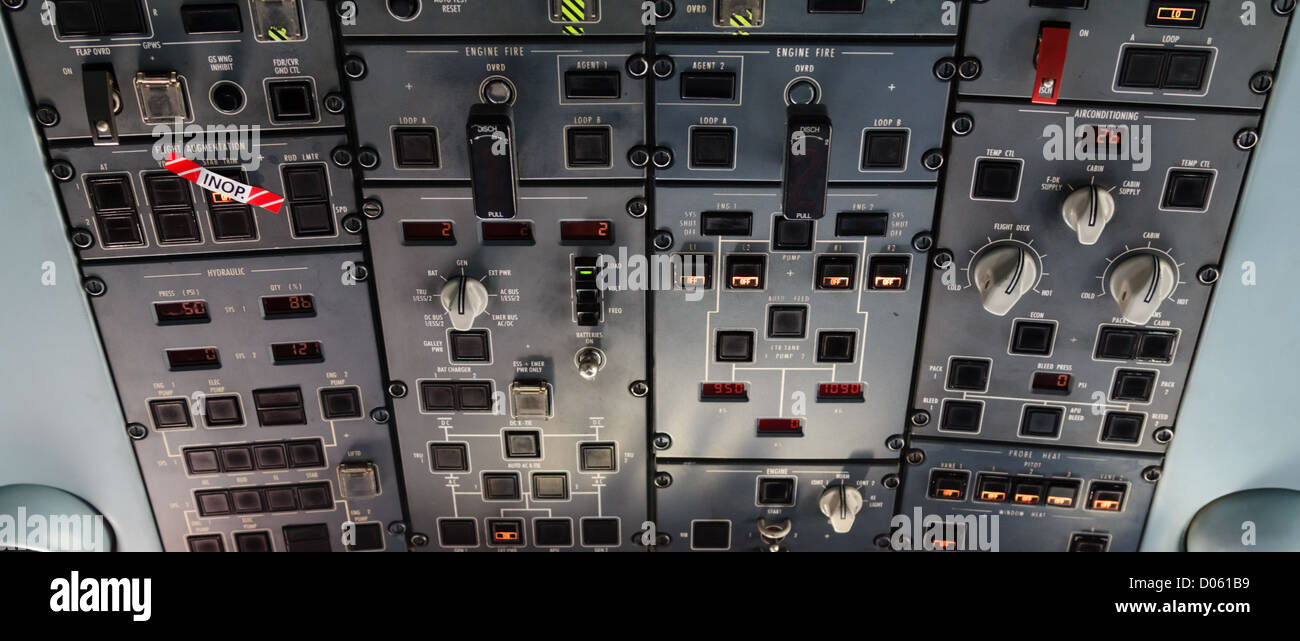 An overhead control panel in an old and smaller commercial plane Stock ...
