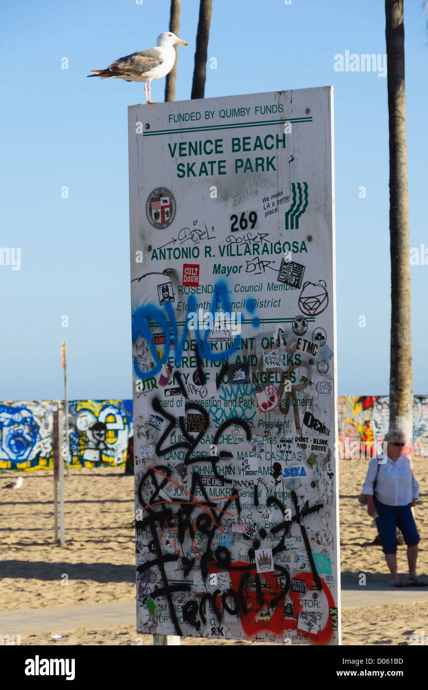 Venice Beach, LA, California seaside resort - graffiti defaced sign for ...
