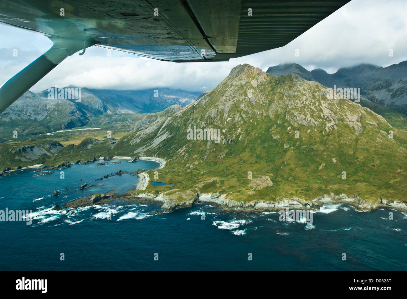 Aerial view of mountains beaches and Pacific sea coast on the Alaska ...