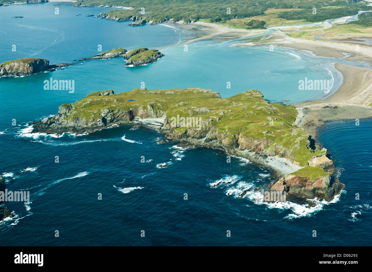 Aerial view of mountains beaches and Pacific sea coast on the Alaska ...