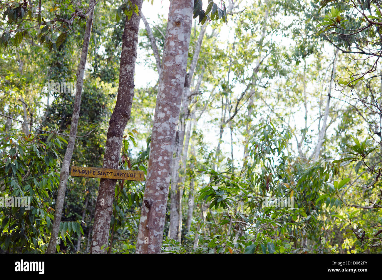 Wildlife sanctuary sign by Kinabatangan River, Sabah, Borneo Stock ...