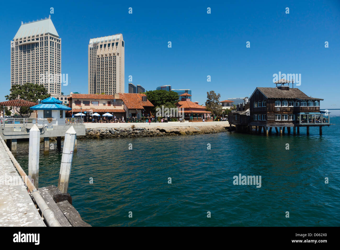 San Diego Seaport Village - harbor side restaurant Stock Photo - Alamy