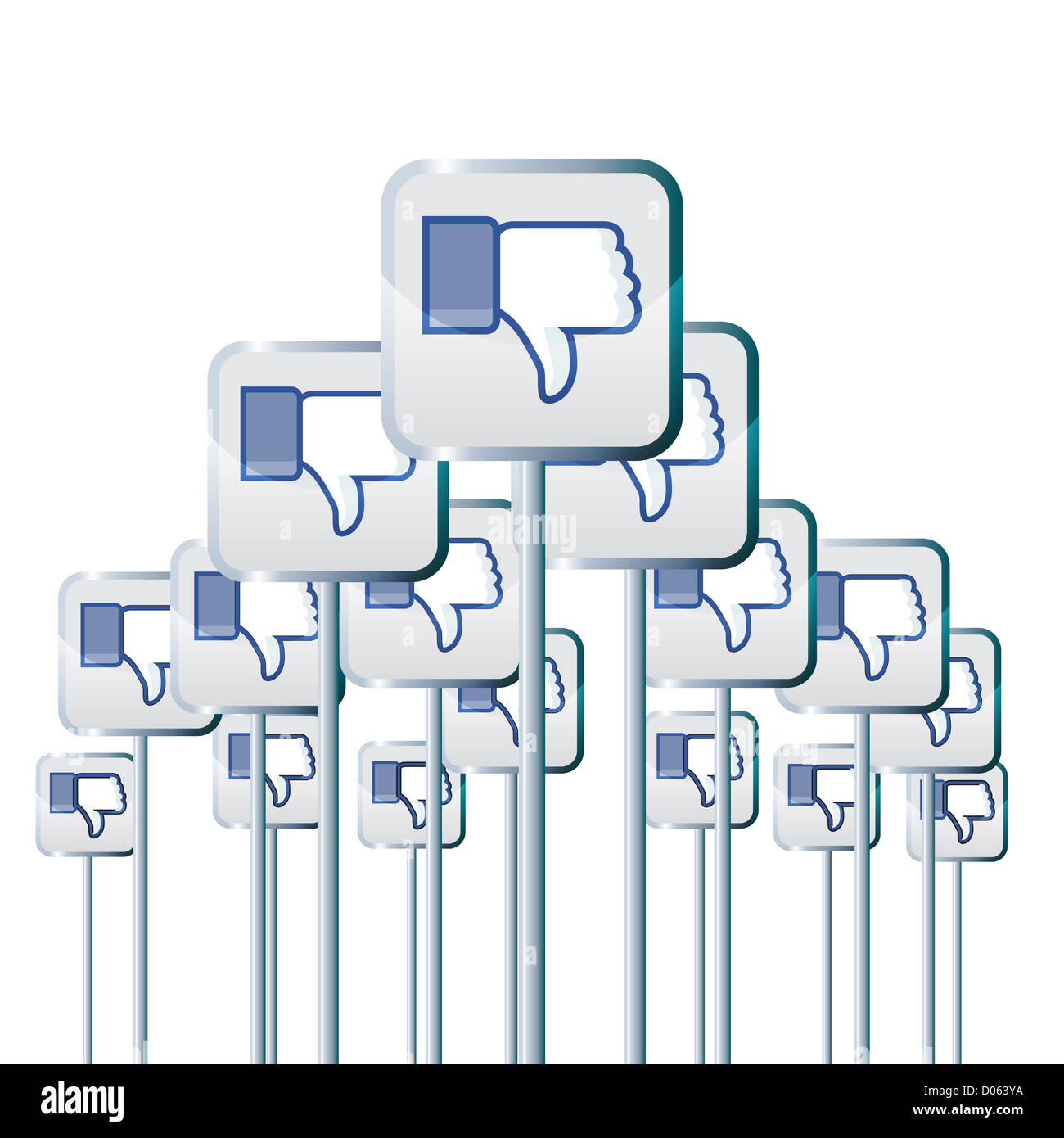 Vector illustration of facebook dislike buttons on poles voicing ...