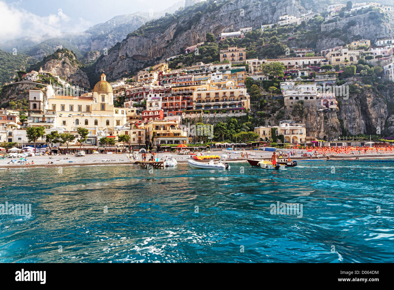 Low Angle View of Positano from The Sea, Amalfi Coast, Campania, Italy ...