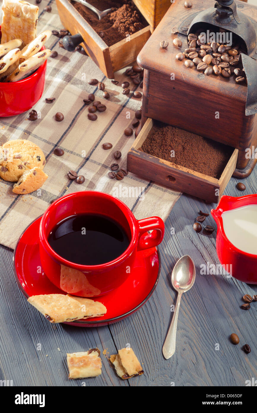 Freshly brewed coffee served with cookie Stock Photo - Alamy