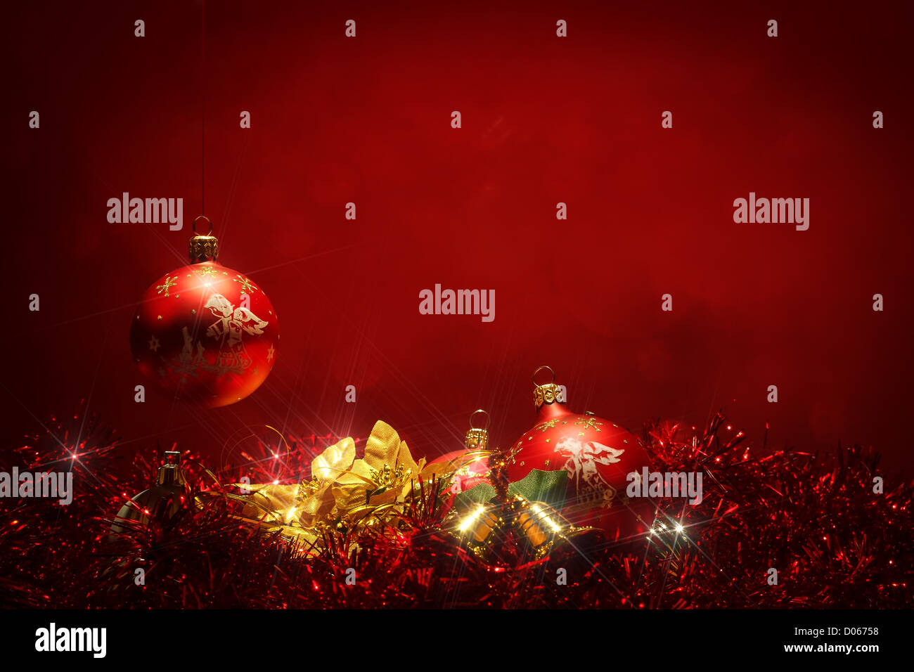 dark red christmas background with red ball and glow stars Stock Photo ...