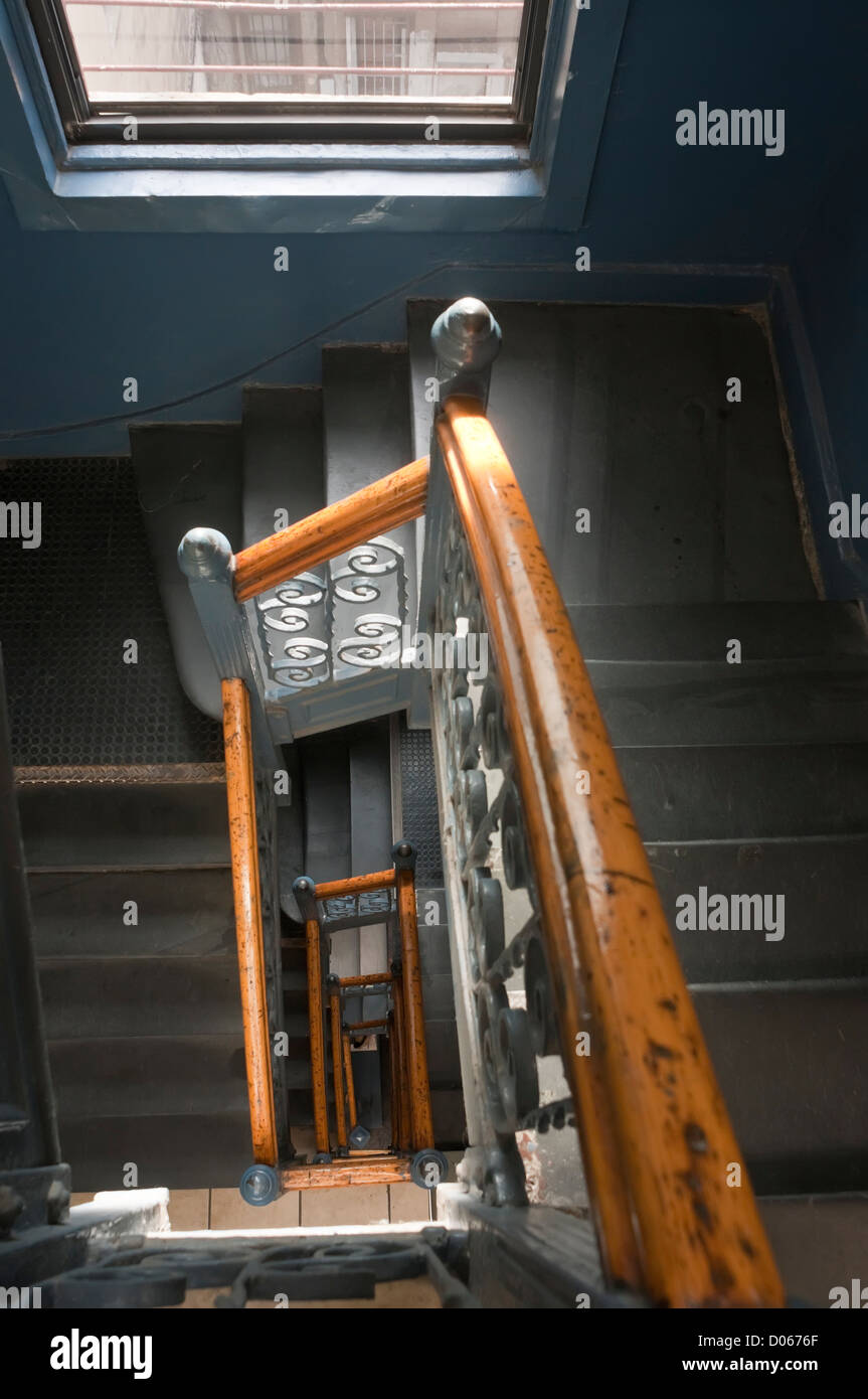 nterior stairs and hallway in an hundred year old walk-up tenement ...