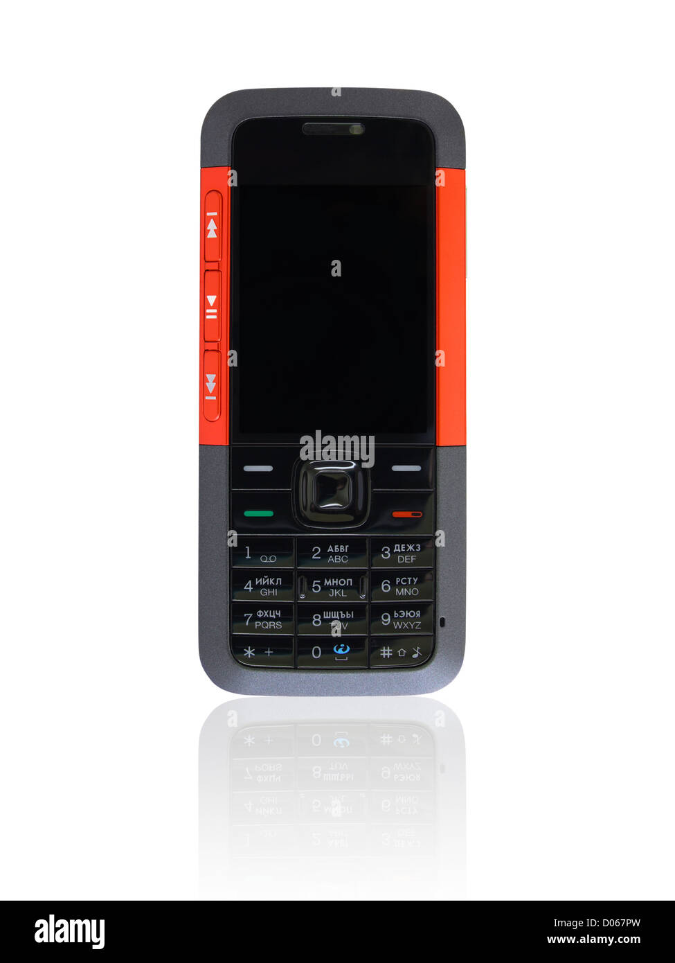 Modern mobile phone with reflection isolated on white background Stock ...