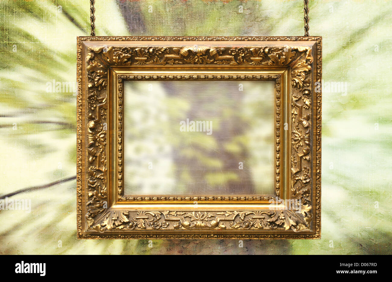 Gilded frame hanging with spring abstract background Stock Photo - Alamy